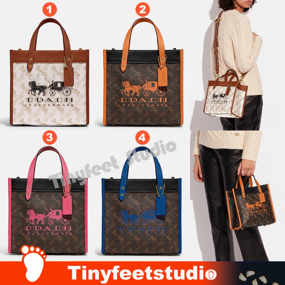 Field Tote 22 With Horse And Carriage C8456 ขนาดเล็ก กระเป๋าสะพายข้าง Coac h สี่เหลี่ยม กระเป๋า ...