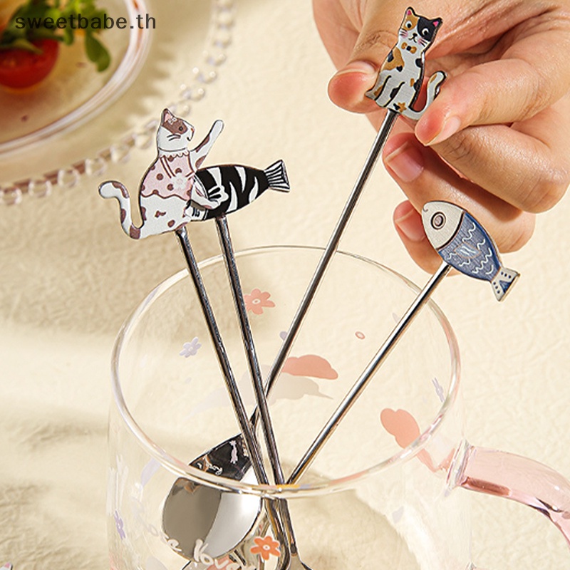 Sebabe ช้อนกาแฟสเตนเลส 304 ลายแมวน่ารัก กลวง ของขวัญ สําหรับนักเรียน ...