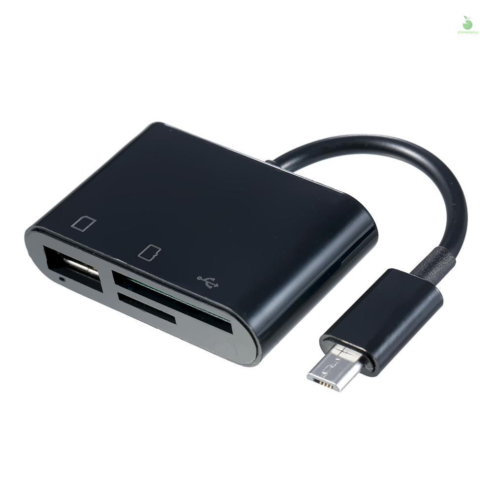 3-in-1 อะแดปเตอร์การ์ดรีดเดอร์ Micro USB เป็น USB2.0+SD+TF Micro USB ...