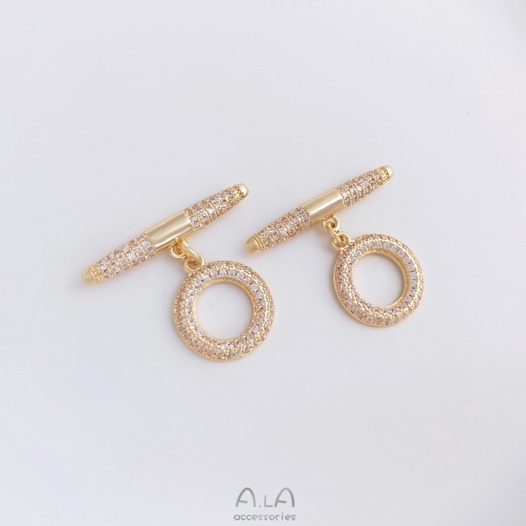 ตัวเชื่อมสร้อยคอไข่มุก DIY ชุบทอง 14K ปูไมโครเพทายเต็ม ตัวล็อค OT หัวเข็มขัดกลมระดับไฮเอนด์ ...