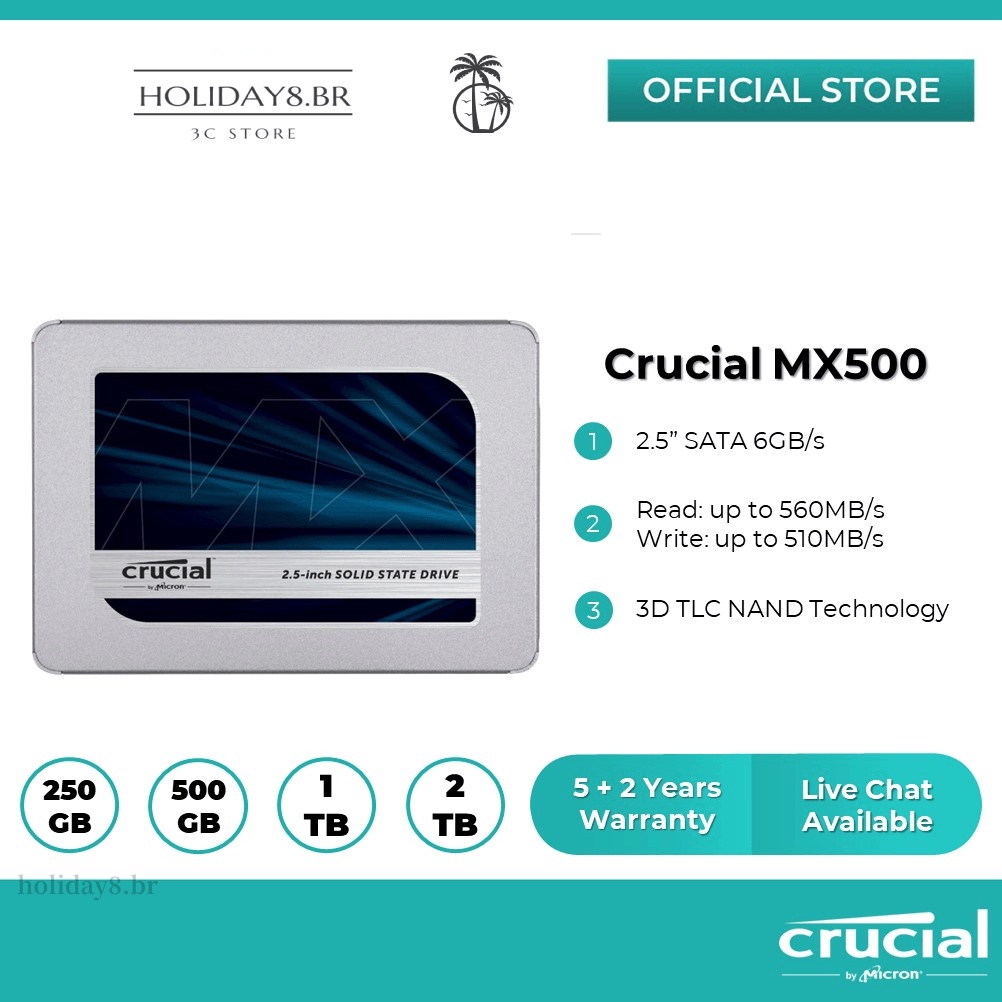 โซลิดสเตตไดรฟ์ ภายใน 2T crucial mx500 SSD SATA 2.5 นิ้ว (R:560 MB/s W:510 MB/s) (500GB/1TB/2TB ...
