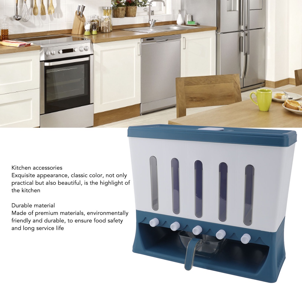 SN8 Wall Mounted Rice Dispenser Box 5 Compartment Large Capacity Cereal ...