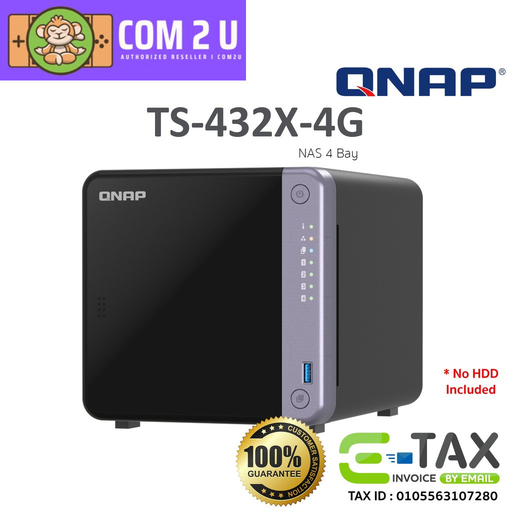 QNAP TS-432X-4G NAS อุปกรณ์จัดเก็บข้อมูลบนเครือข่าย (HDD 4-Bays, 4 Cores, 4GB DDR4) สินค้าประกัน ...