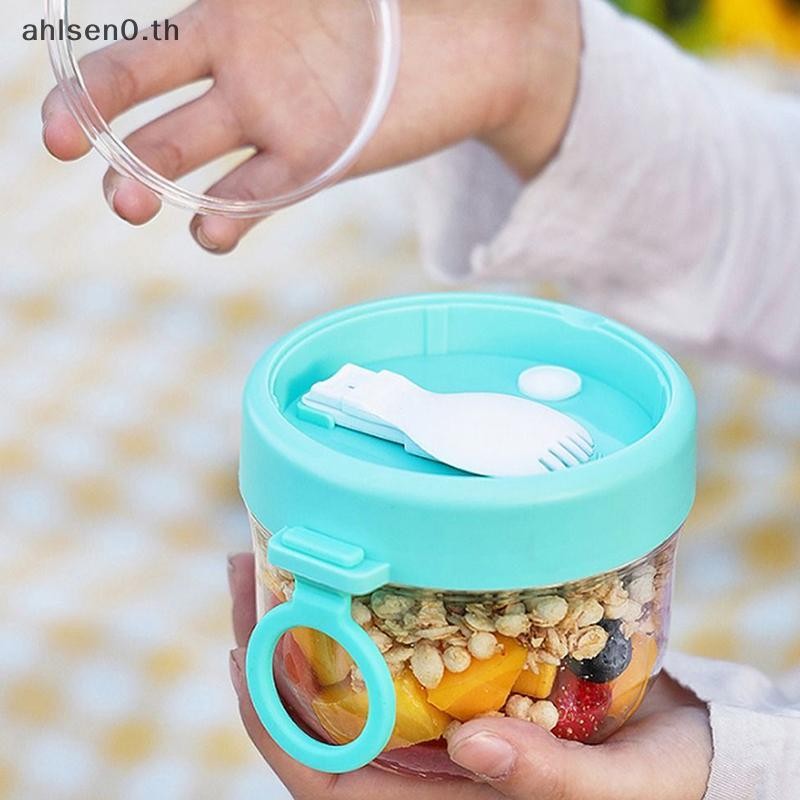 Ahlsen0 Overnight Oats Jar คอนเทนเนอร์แบบพกพาถ้วยข้าวโอ๊ตพร้อมฝาปิดและช้อน 600ml อาหาร Prep ...