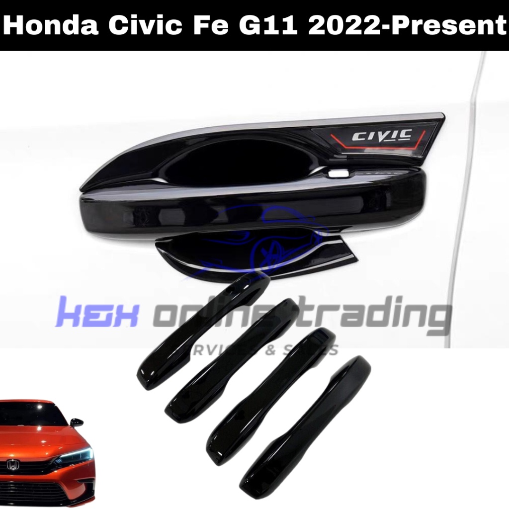 ฝาครอบมือจับประตู สีดํามันวาว สําหรับ Honda Civic FE G11 2022-2024 ...