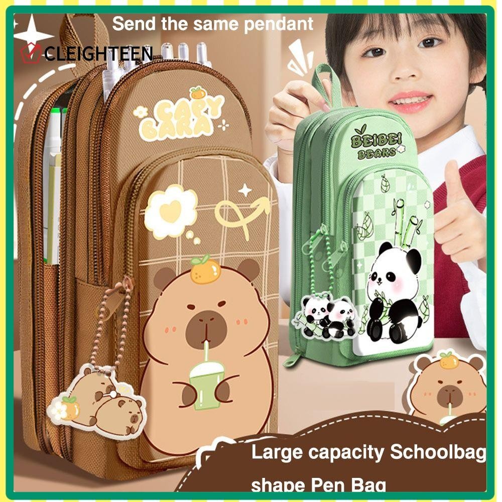 กระเป๋าปากกา CLEIGHTEEN, Capybara/Panda/นักบินอวกาศดินสอความจุขนาดใหญ่,แบบพกพาหลายชั้นกระเป๋า ...