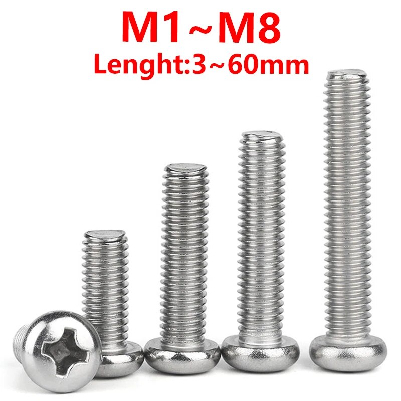 Stainless Steel Phillips Machine Screw Cross Pan Head Round Head Screws M1 M1.2 M1.4 M1.6 M2 M2 ...