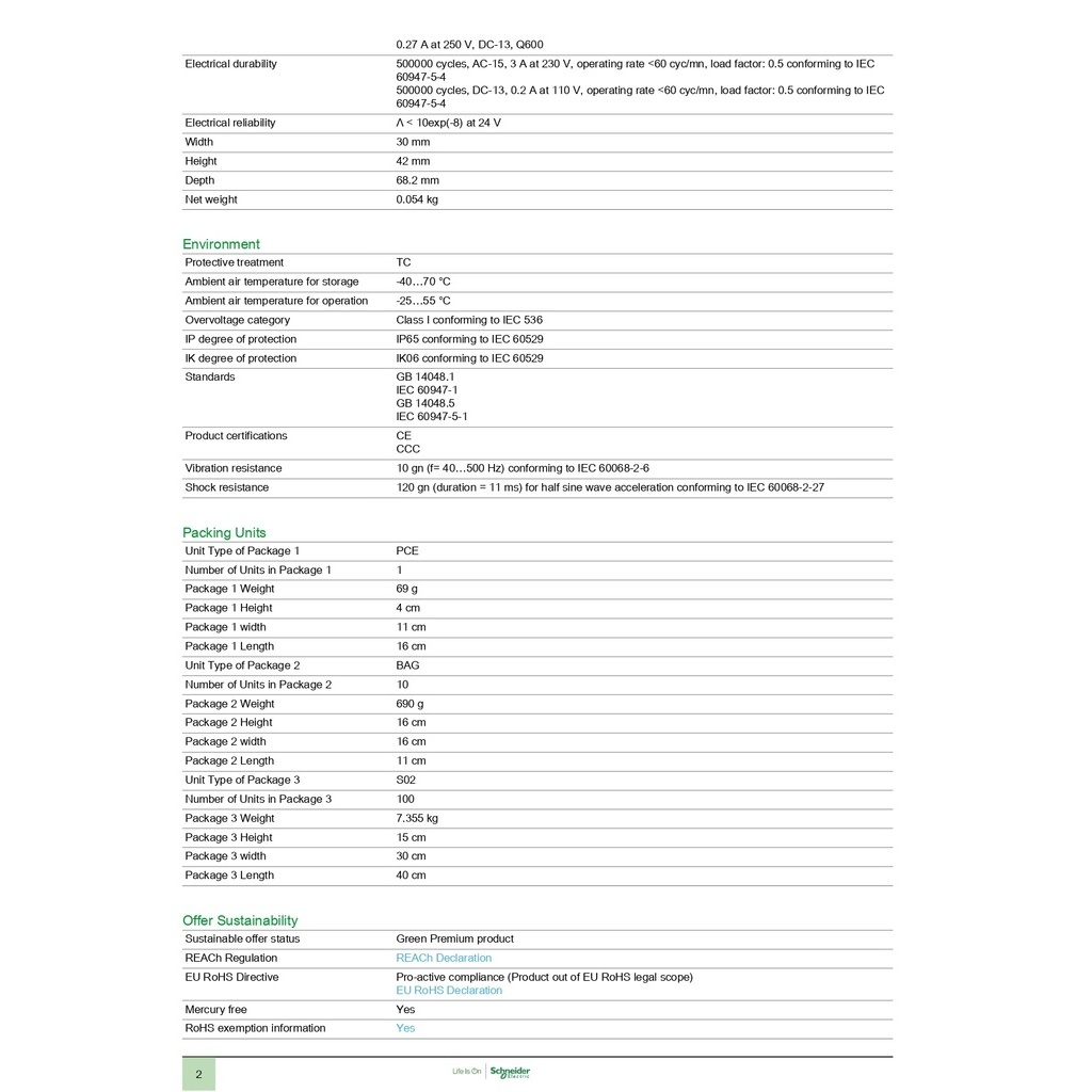 Schneider Electric - Selector switch , ขนาด 22 mm, 3 ตำแหน่ง, แบบ ...