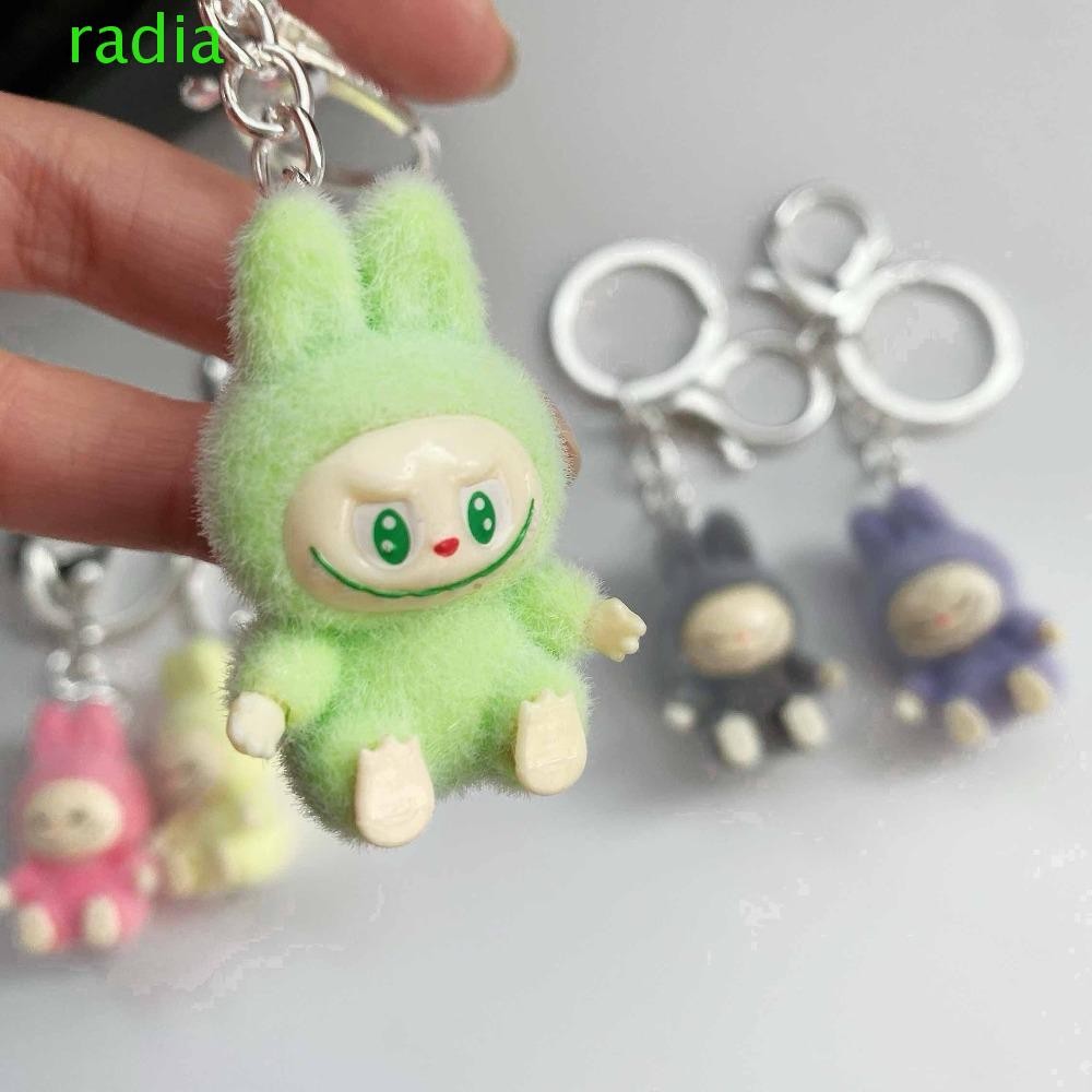 Radiantzap Flocking Labubu พวงกุญแจ, ซิลิกาเจล Bell นั่งลง Labubu จี้, ลูกปัดสร้างสรรค์ Handmade ...