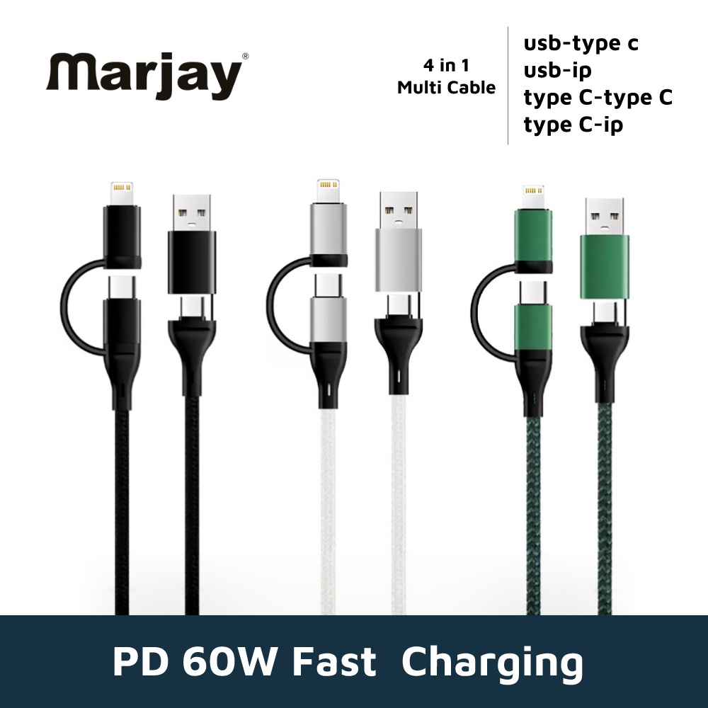 Marjay PD60W 4-in-1 สายเคเบิลส่งข้อมูล 60W สายชาร์จ อเนกประสงค์ type-c ...