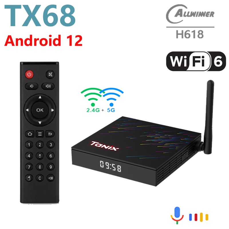 Tx68 กล่องรับสัญญาณสมาร์ททีวี Android 12 Allwinner H618 Wifi6 2.4G 5G ...