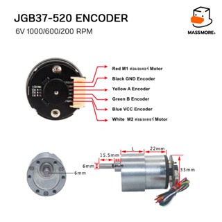 JGB37-520 มอเตอร์ มีตัวเข้ารหัส Encoder 6V 1000RPM 600RPM 200RPM พร้อม ...