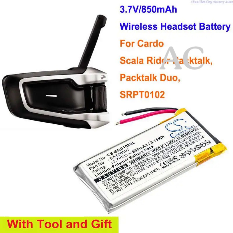 AC Cameron Sino 850mAh Wireless Headset Battery for Cardo Scala Rider ...