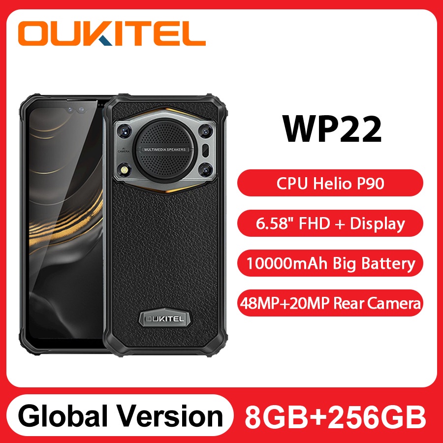 Oukitel สมาร์ทโฟน WP22 6.58 นิ้ว FHD+ 10000 mAh 8GB+256GB 48MP Helio ...