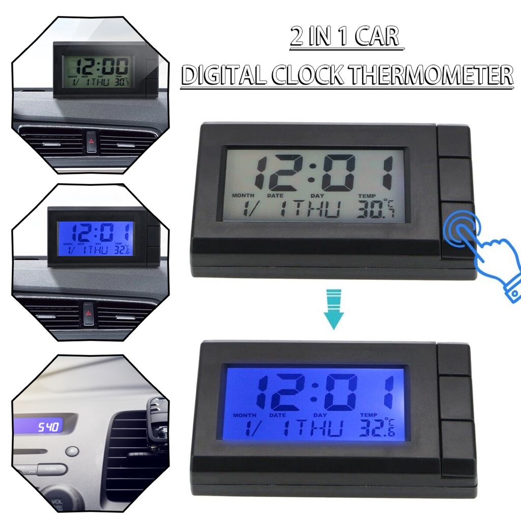 2 In 1 Car Digital LCD Electronic Time Clock Thermometer Watch With ...