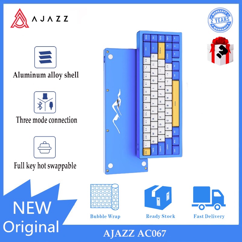 Ajazz AC067 คีย์บอร์ดอิเล็กทรอนิก ปลั๊กไฟ RGB อลูมิเนียม สามโหมด ...