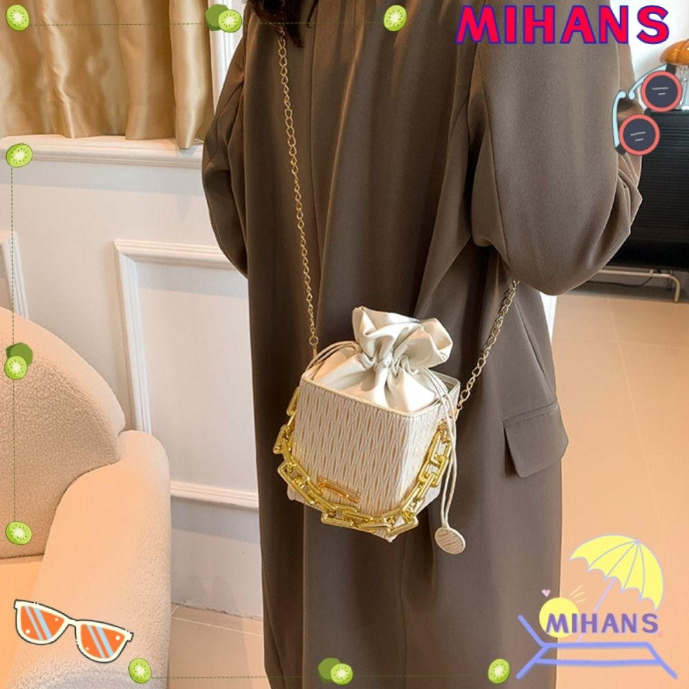 Mih กระเป๋าถือ กระเป๋าสะพายไหล่ สะพายข้าง หนัง Pu ทรงบักเก็ต ความจุสูง สีพื้น สําหรับสตรี ...