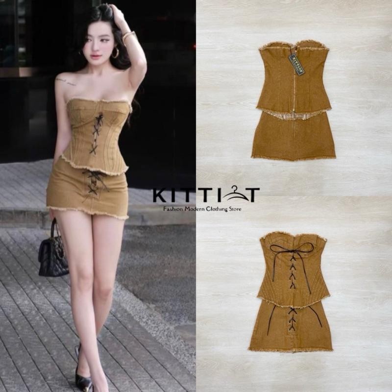 Hiso l (พร้อมส่ง) kitti77 set(2)ชิ้น เสื้อ+กระโปรง ผ้ายีนส์ คอลนี้พลาดไม่ได้ ตัวชุดเป็นผ้ายีนส์ ...
