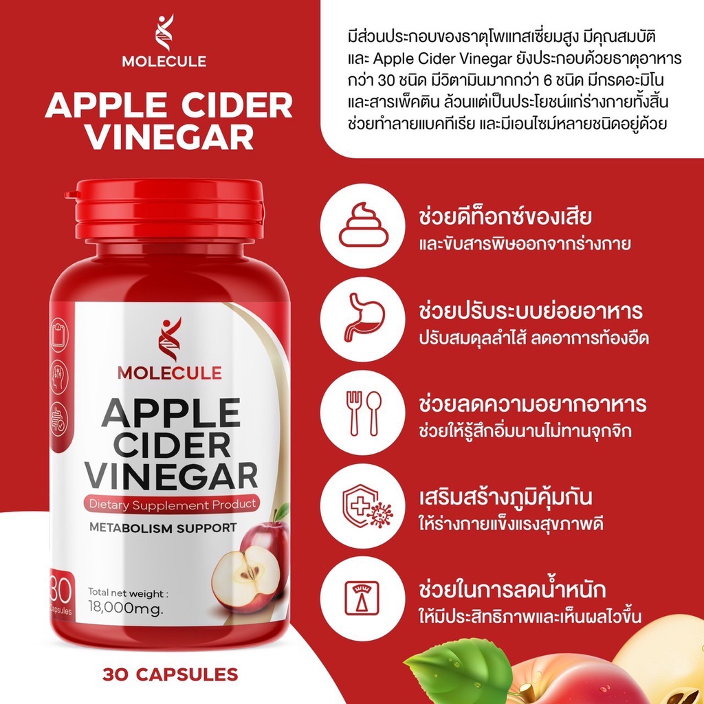 🍎แอปเปิ้ลไซเดอร์ วีเนก้าร์แบบเม็ดทานง่าย Apple Cider Vinegar Molecule ...