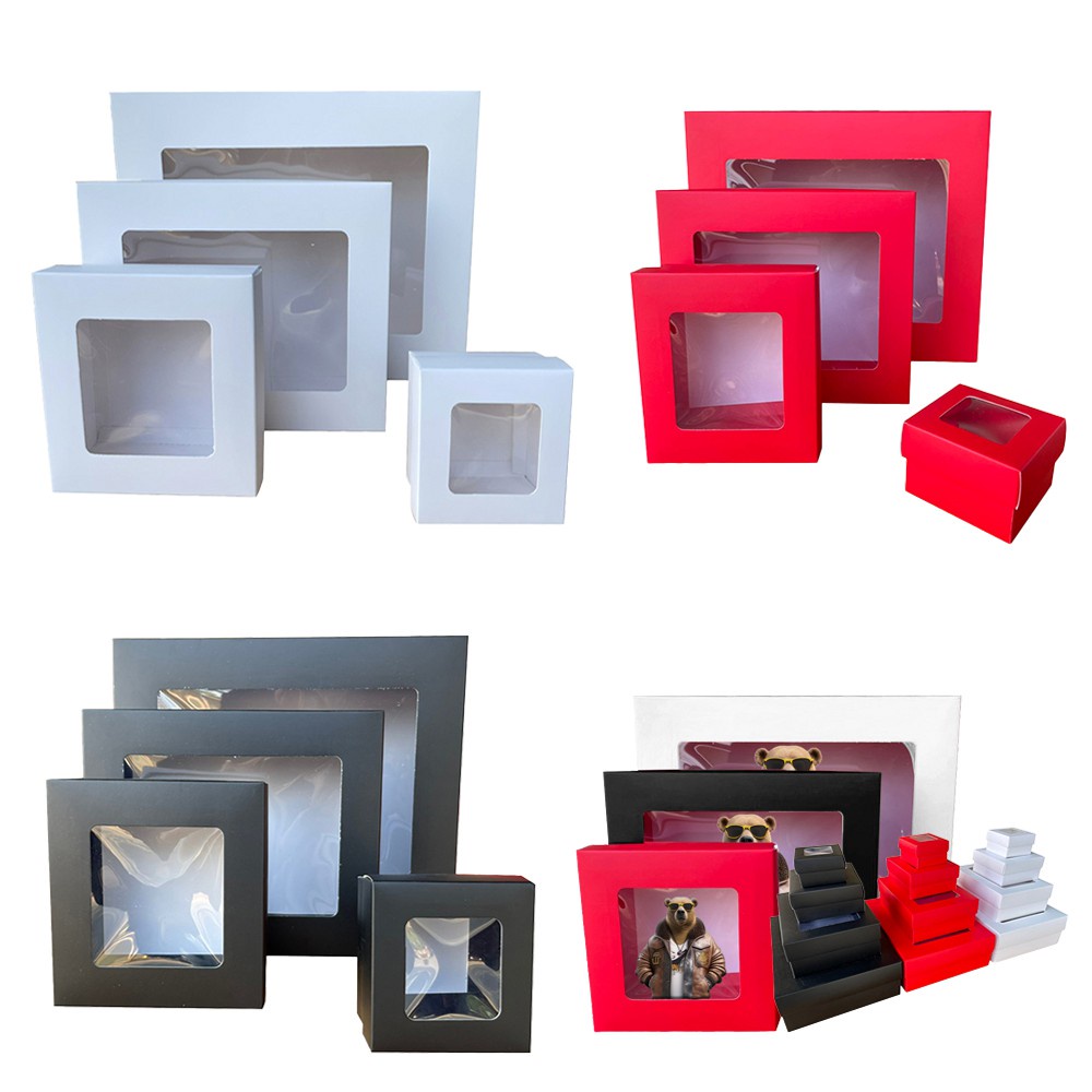 SC Paper-Pack กล่องคราฟท์ฝาครอบ มีหน้าต่าง สี ขาว ดำ แดง (เเพ็ค 12 ใบ ...