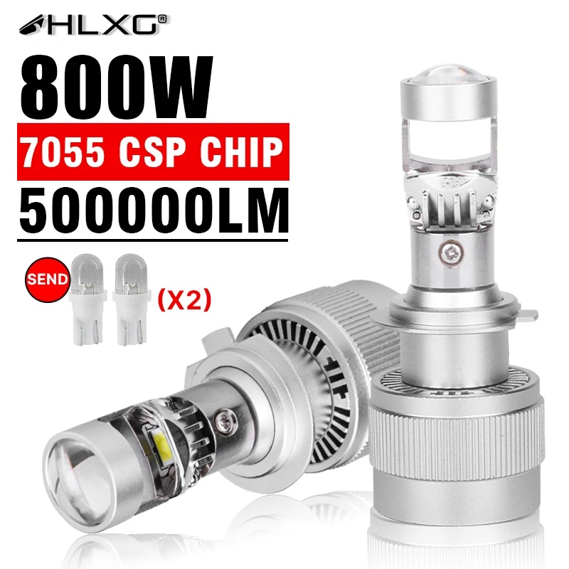 Hlxg 2 ชิ้น H4 H7 H11 LED เลนส์โปรเจคเตอร์ไฟหน้ารถยนต์ 500000LM LED 9005 9006 9002 HB2 12V 800W ...