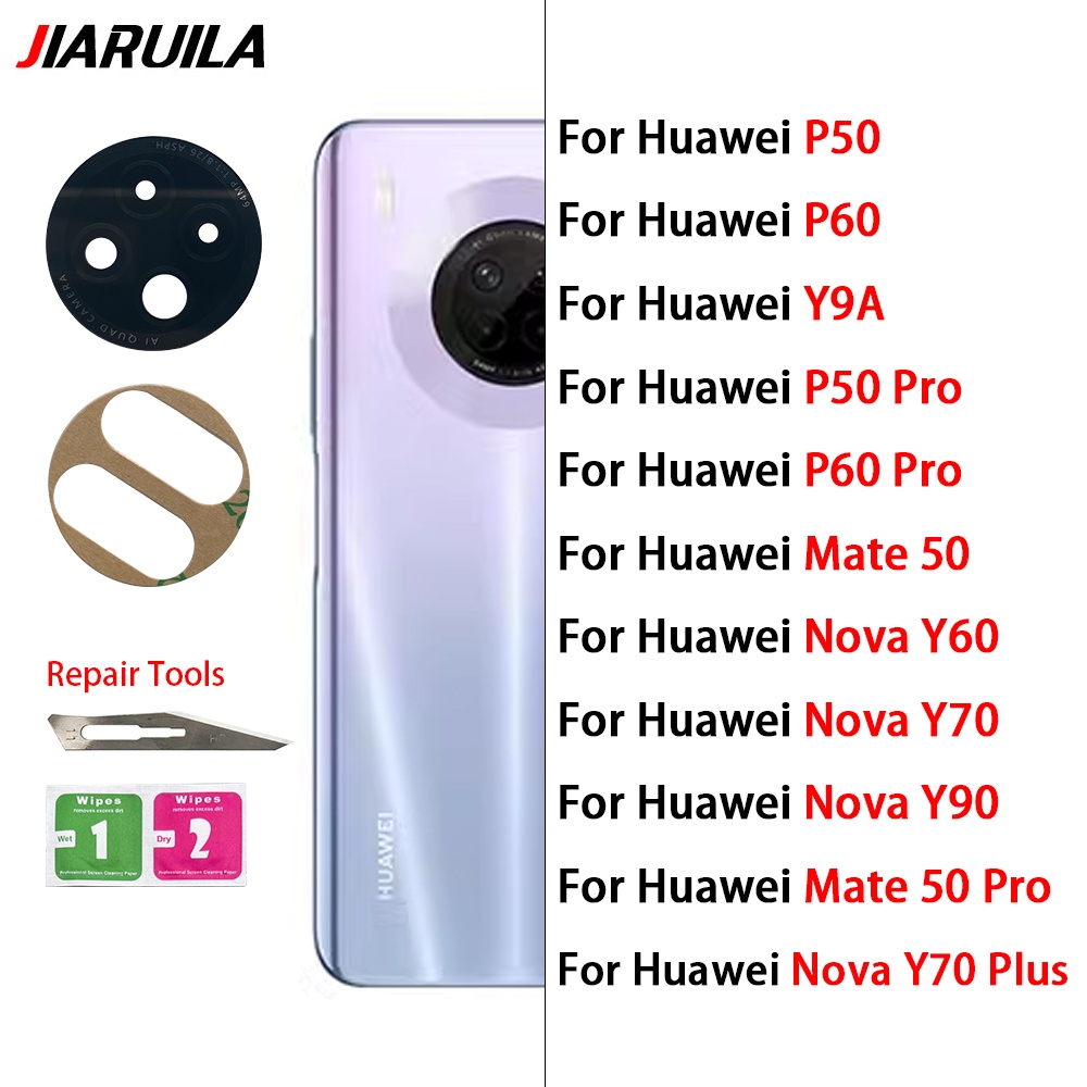 เลนส์กระจกด้านหลัง แบบเปลี่ยน พร้อมสติกเกอร์กาว สําหรับ Huawei Mate 50 Pro Nova Y60 Y70 Plus Y90 ...