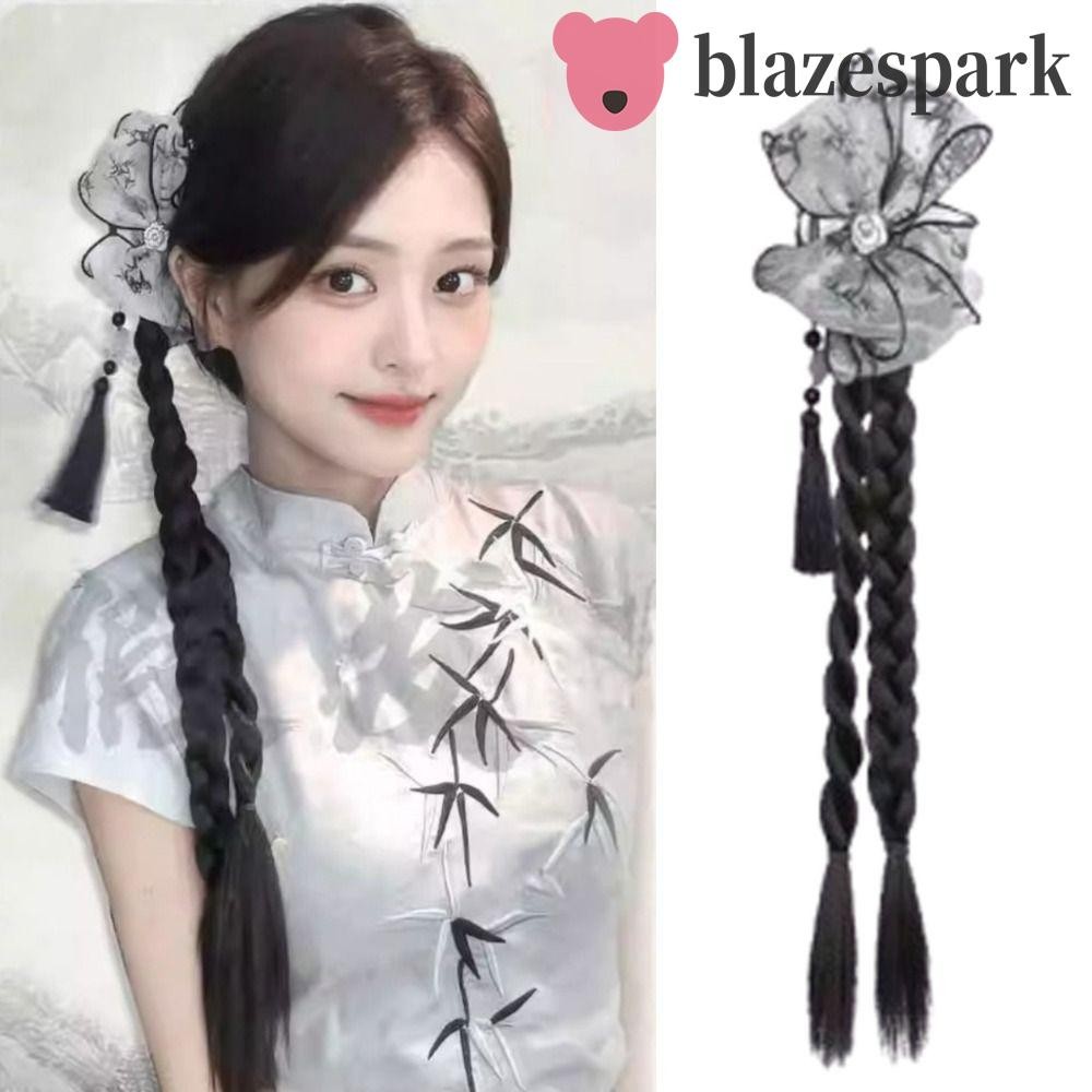 Blazespark หมึกย้อมพู่ผมหางม้า, คลิปเล็บถักมวยวิกผมสไตล์จีนใหม่, อินเทรนด์ผมหางม้าต่ํา Cheongsam ...