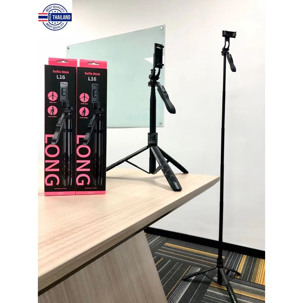 ใหม่ L16 ขาตั้งกล้องไม้เซลฟี่ไร้สาย1.55m.พัได้มาพร้อมรีโมทลูทูธ พิเศษสามารถใช้กล้องแอคชั่น Gopro ...