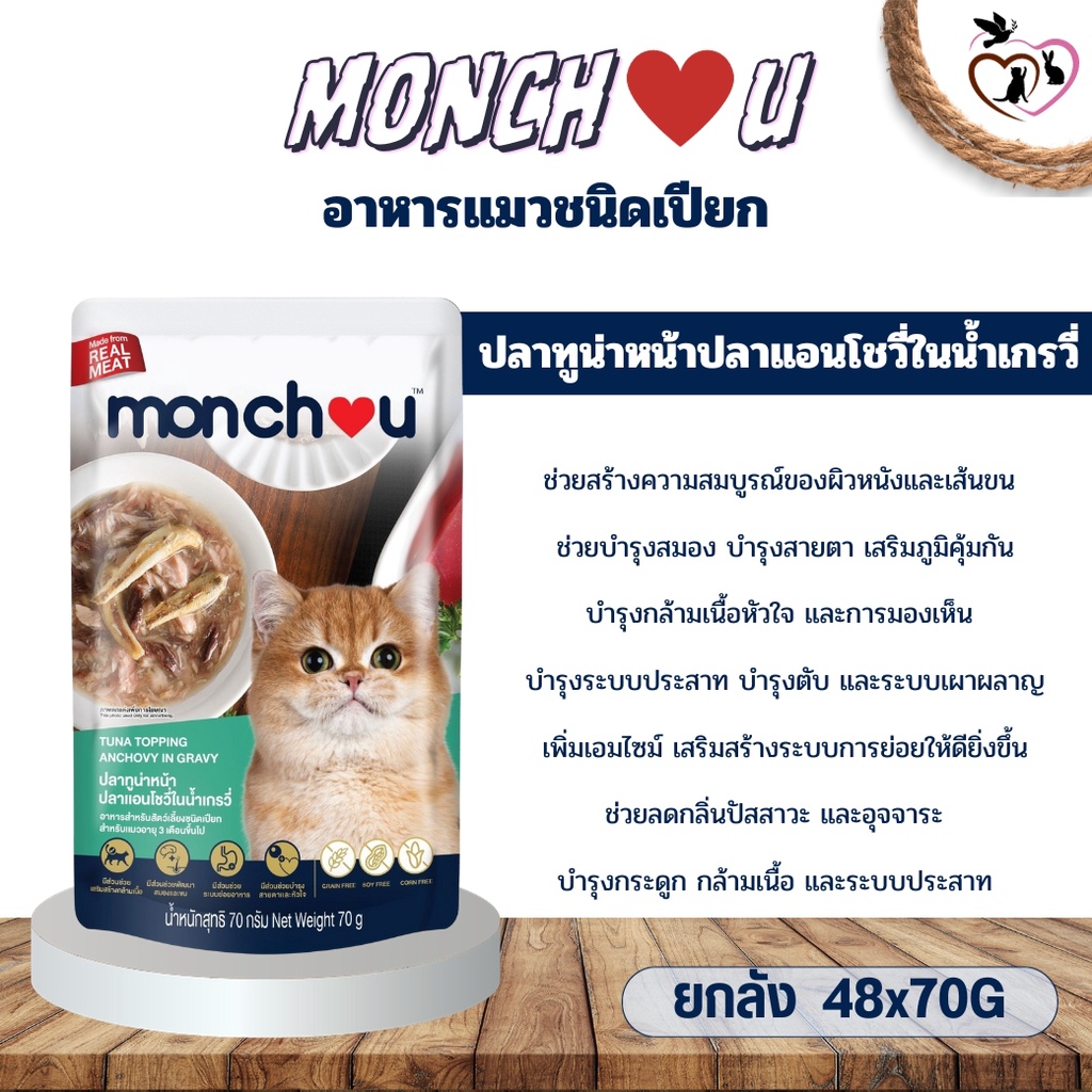 MONCHOU อาหารแมวชนิดเปียก ขนาด 70G (ยกลัง 48 ซอง) | Shopee Thailand
