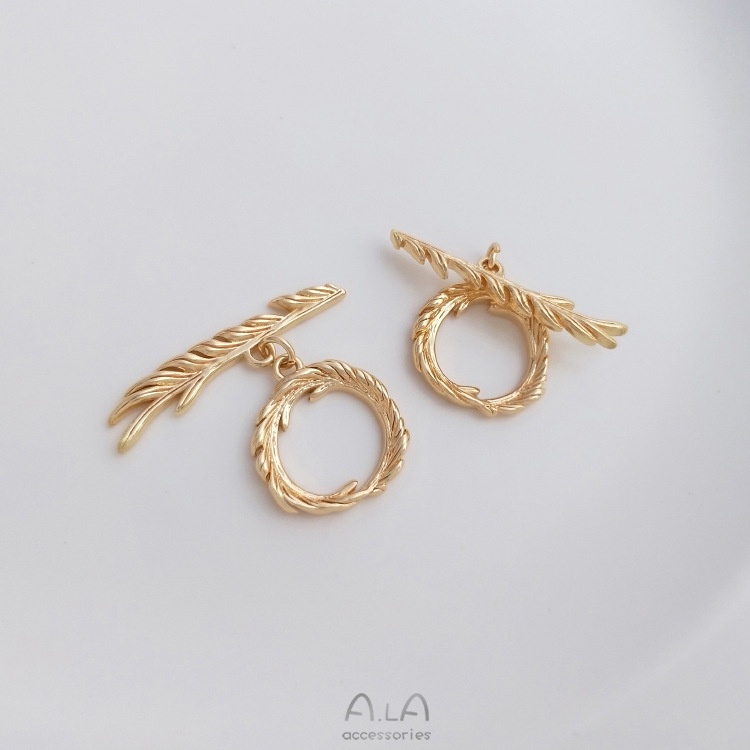 14K ทองคำชุบ การเก็บรักษาสี รูปทรงขนนก แฟชั่น ตัวล็อค OT อุปกรณ์ทำมือ DIY สร้อยข้อมือ สร้อยคอ ...