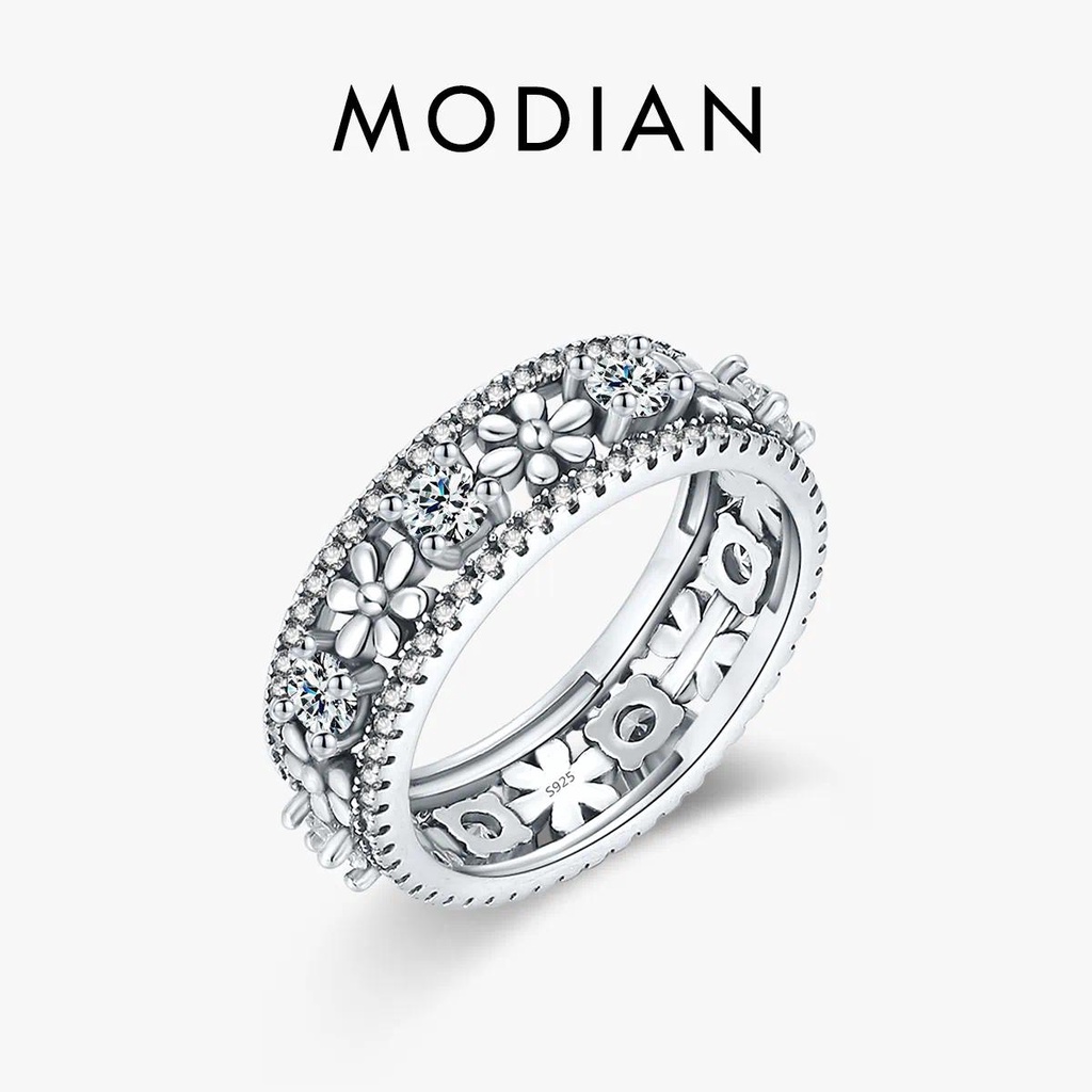 Modian แหวนเงินแท้ 925 ประดับเพทาย รูปดอกเดซี่ เครื่องประดับสตรี | Shopee Thailand