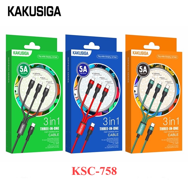 KAKUSIGA&JOKADE KSC-758 สายชาร์จข้อมูลเร็วแบบ 3in1แบบอเนกประสงค์และพกพา ...
