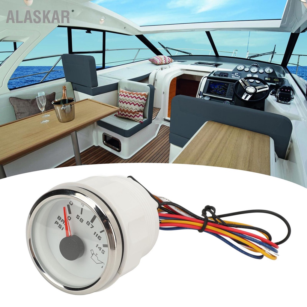 ALASKAR 52 มม.เครื่องวัดความดันน้ำมันสีขาว Dial Silver BEZEL DC 9-32V 0 ...