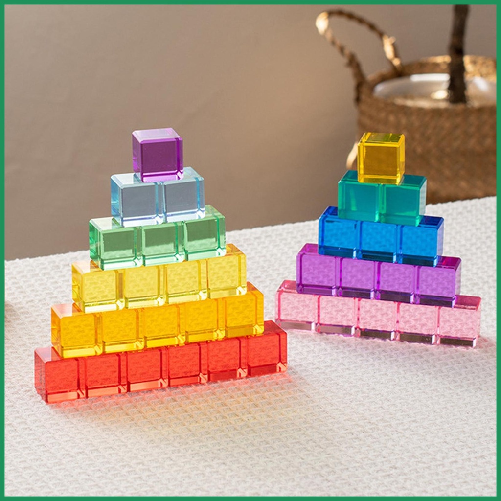 อะคริลิคโปร่งใสสูงCubeอัญมณีRainbow Square Building Blockซ้อนเกมเด็ก ...
