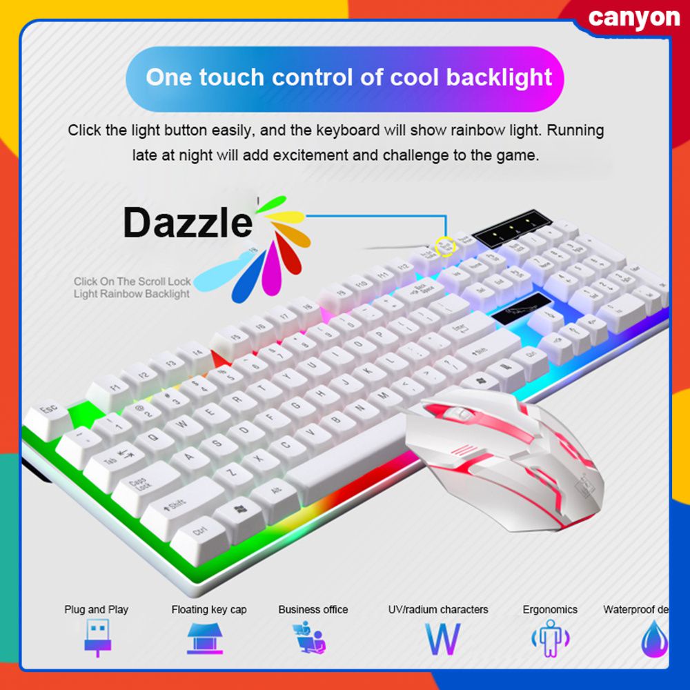 G21b ชุดคีย์บอร์ดและเมาส์แบบมีสาย USB Luminous Mechanical Keyboard และ ...