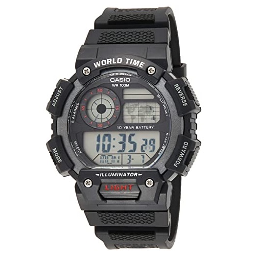 [Time Cruze] Casio Sports World Time Illuminator Black Resin Digital Men Watch AE1400WH-1A AE ...