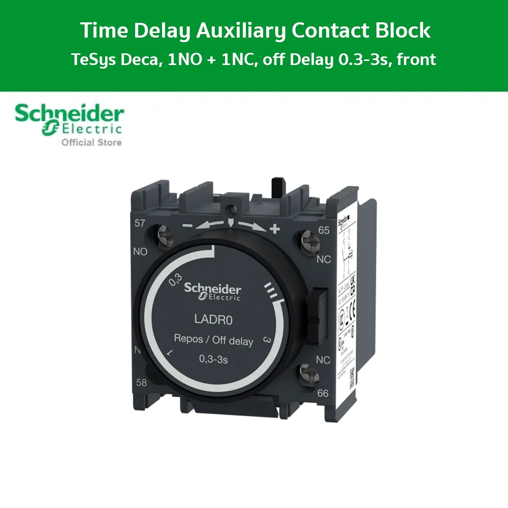 Schneider Time delay auxiliary contact block, TeSys Deca, 1NO+1NC, off ...