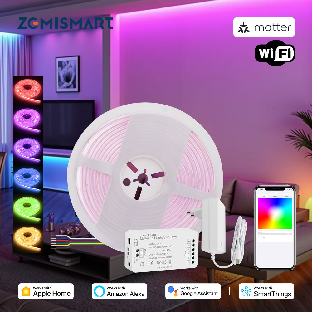 Zemismart Matter WiFi COB LED Strip 5M/10M ชุด,สมาร์ท CW/RGBCW IP65 ...