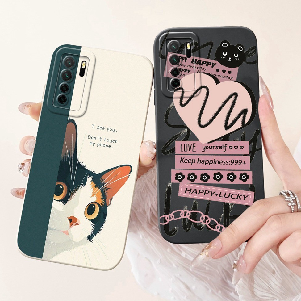 Huawei P40 Lite 5G กรณี CDY-NX9A ความงามแมวน่ารักแฟชั่นตลกซิลิโคนปกหลัง ...