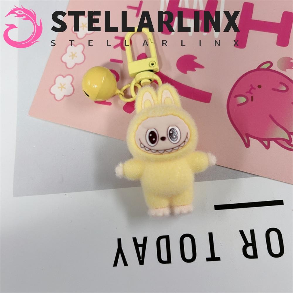 Stellarlinx Flocking Labubu พวงกุญแจ, ซิลิกาเจล Bell นั่งลง Labubu จี้, Creative ลูกปัด Handmade ...