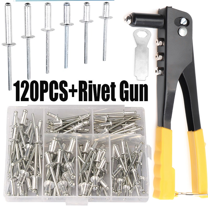 Heavy Duty Riveter Set,Pop Rivet Gun and 120Pcs Blind Rivets Assortment ...