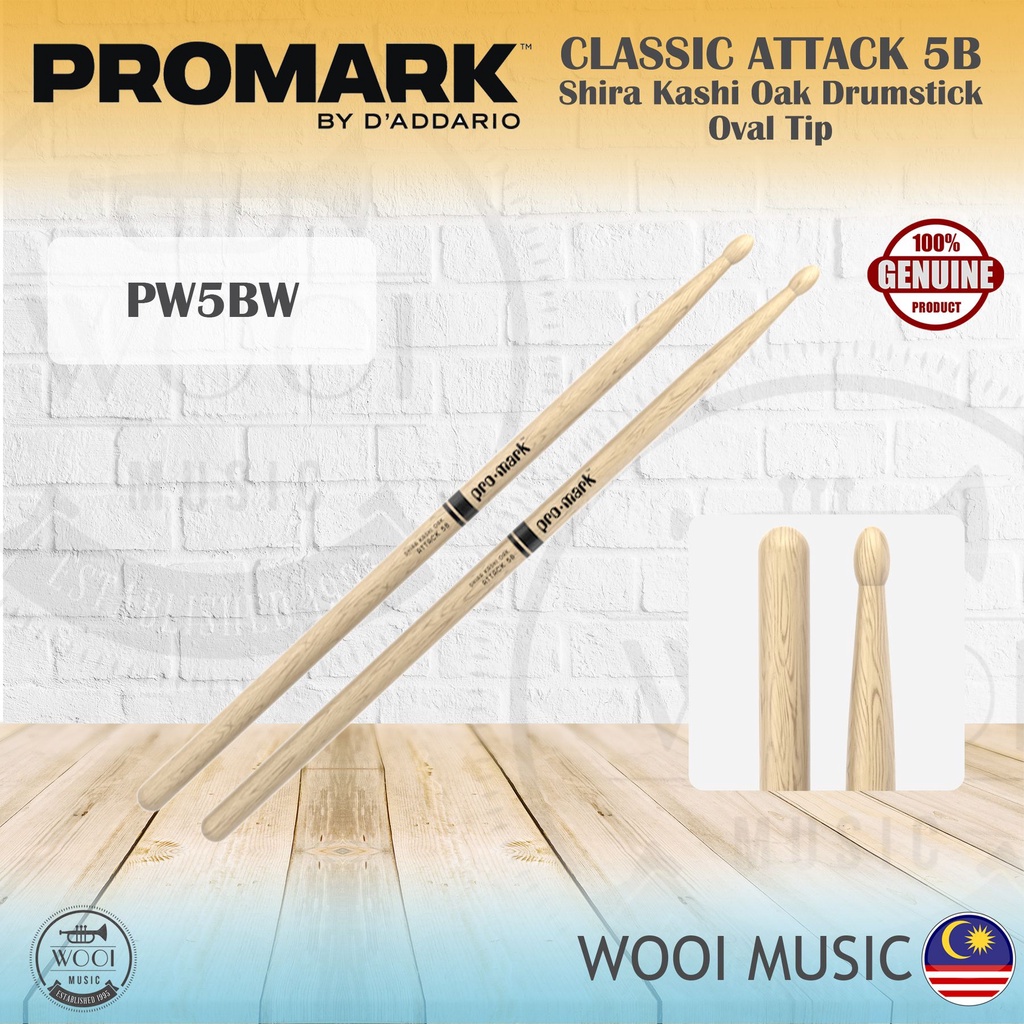 Promark PW5BW Classic Attack 5B Shira Kasih Oak ไม้ตีกลอง ปลายไม้วงรี ...