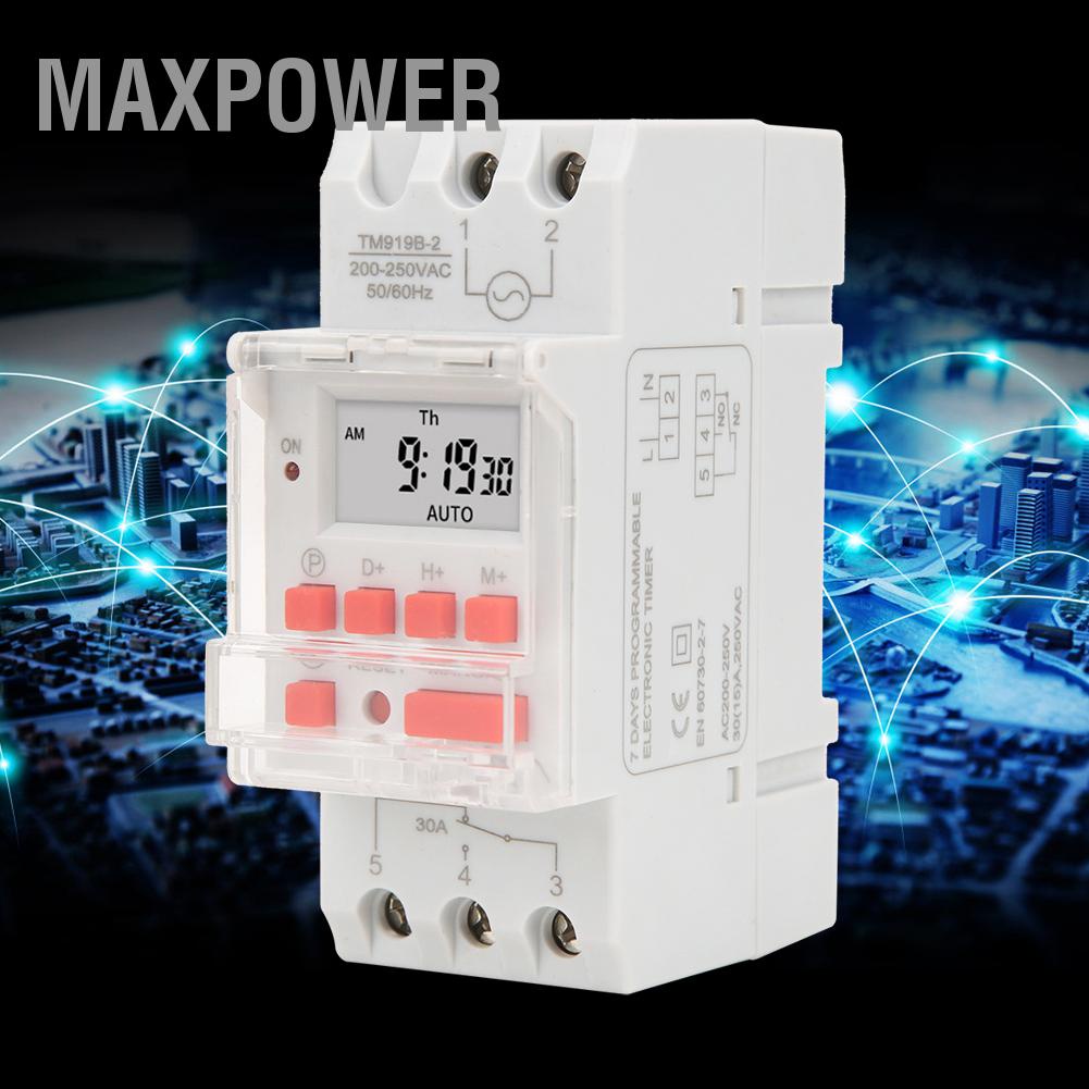 Maxpower Tm919b 2 200 250v Ac 30a จอแอลซีดี สวิตช์จับเวลาแบบดิจิตอลที่ตั้งโปรแกรมได้ 7 วัน