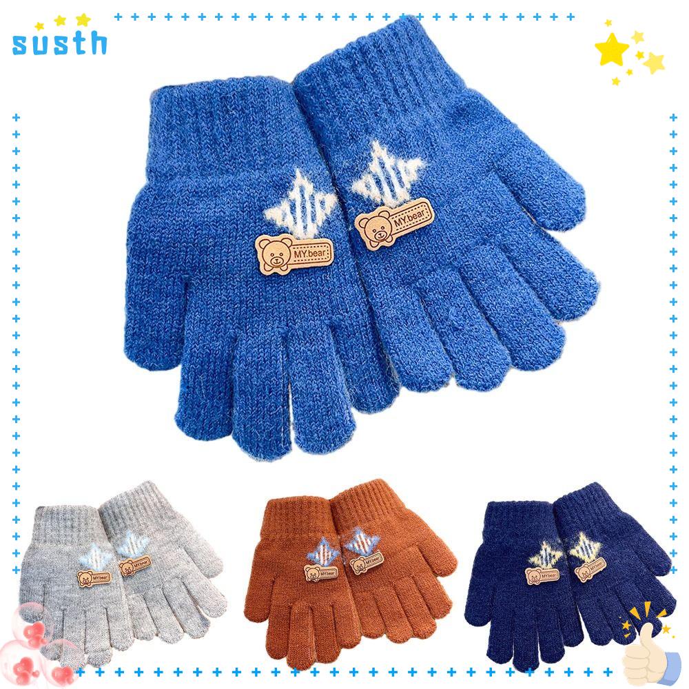 Susth ถุงมือถัก แบบเต็มนิ้ว ลายการ์ตูนหมี กันลม ให้ความอบอุ่น ใส่สบาย ...