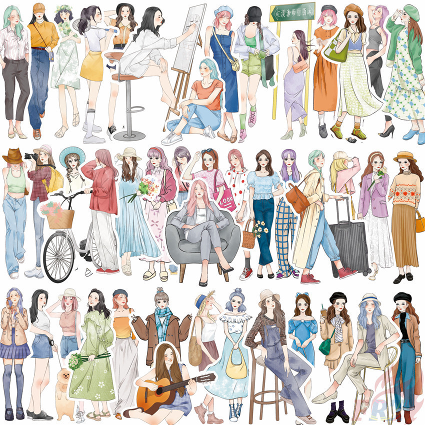 64Pcs/Set Modern Mori Girls Series 03 Stickers DIY Fashion Decals ...