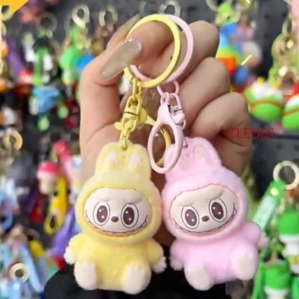 Cleoes Flocking Labubu Key Ring, Kawaii ซิลิกาเจลนั่งลง Labubu จี้ ...