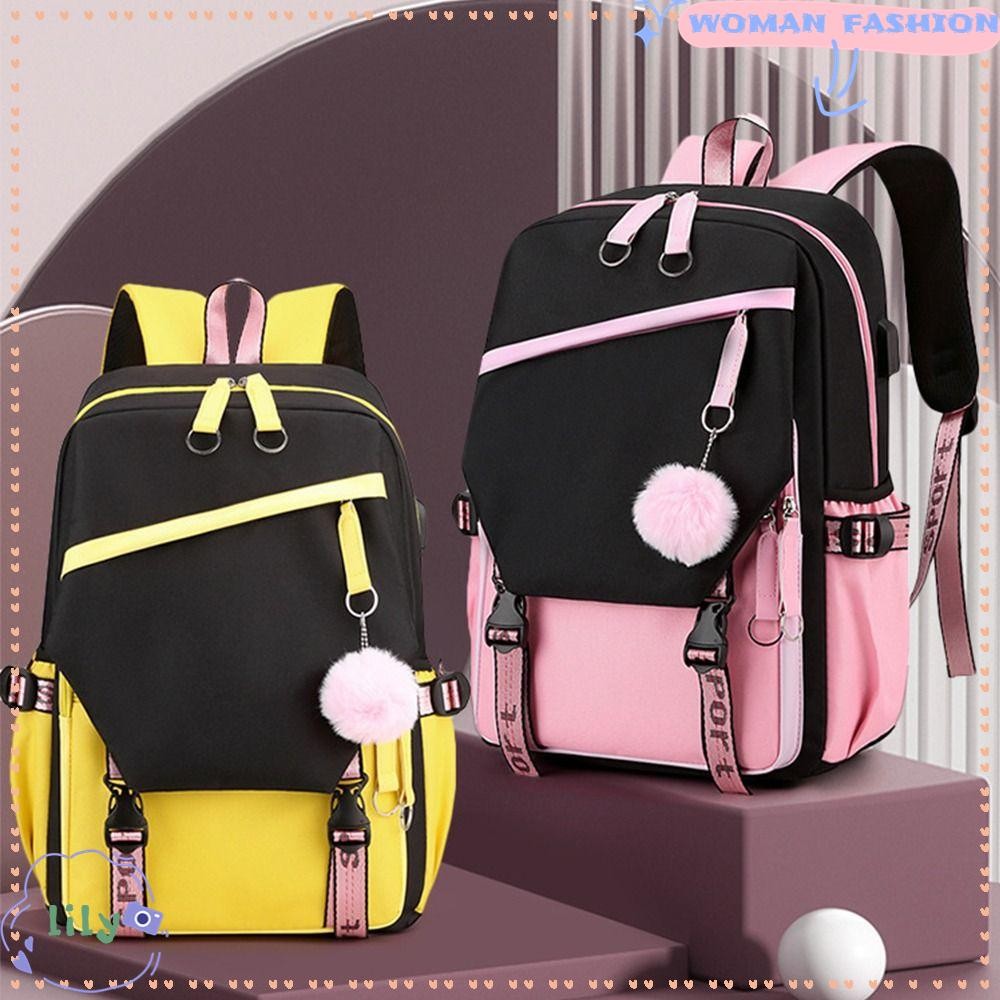 Lily School Backpack, Large Capacity Nylon INS Backpack, กระเป๋านักเรียนหลายชั้นทนคราบอเนก ...