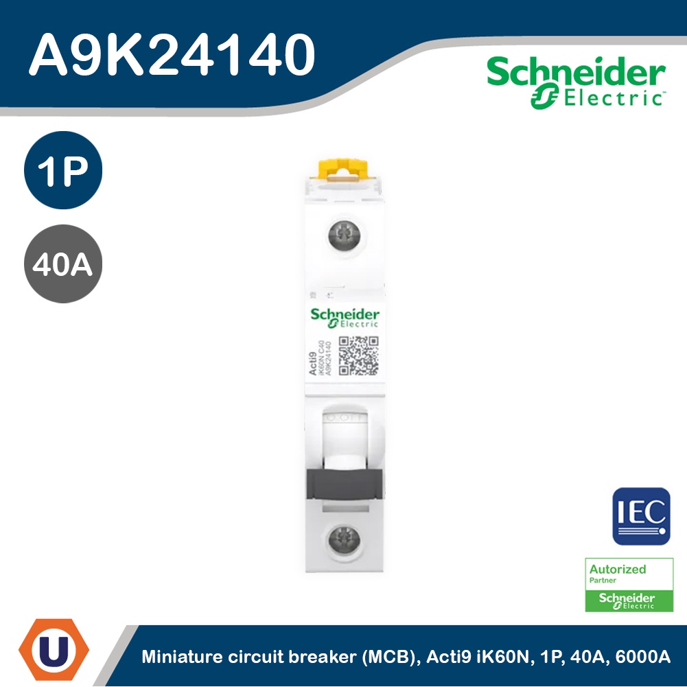 Schneider Electric Miniature Circuit - Breaker, Acti9 iK60N, 1P, 40A, C Curve : A9K24140 ที่ร้าน ...
