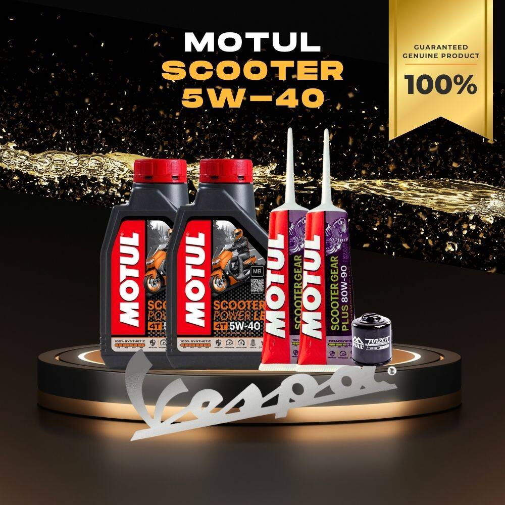 ชุดน้ำมันเครื่อง สำหรับ New Vespa -> MOTUL SCOOTER 5W40 + เฟืองท้าย ...