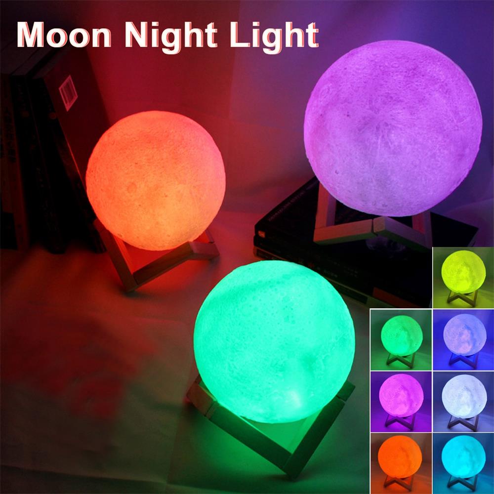 3D Print Moon Lamp LED Night Light Battery Powered with Stand Starry ...